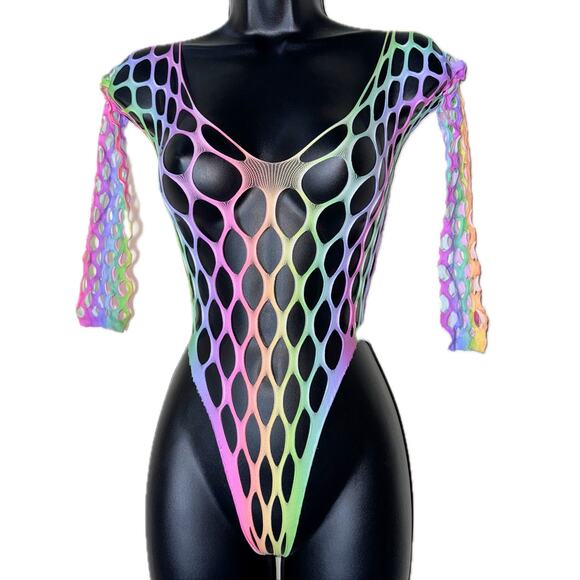 Molliwater | Swim | New Small Rainbow Mesh Knit Bodysuit Gay Pride ...